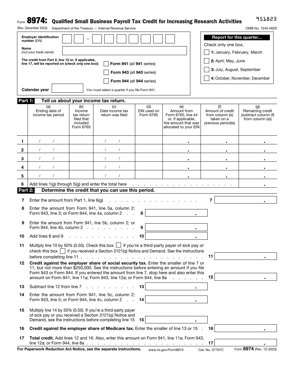 IRS Form 8974 Download Fillable PDF or Fill Online Qualified Small ...