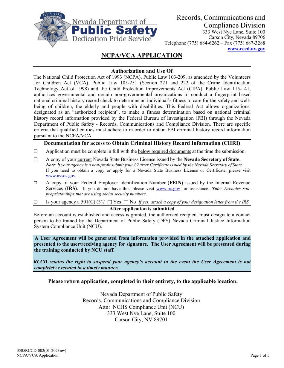 Form 0505RCCD-002 - Fill Out, Sign Online and Download Fillable PDF, Nevada | Templateroller