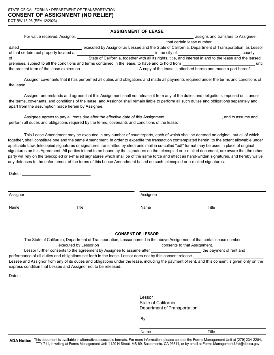 Form DOT RW15-06 - Fill Out, Sign Online and Download Fillable PDF ...