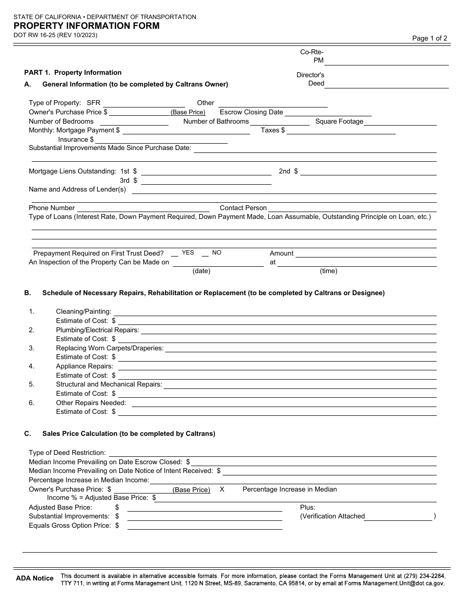 Form DOT RW16-25 - Fill Out, Sign Online and Download Fillable PDF ...