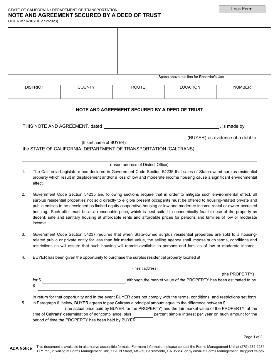 Form DOT RW16-16 - Fill Out, Sign Online and Download Fillable PDF ...