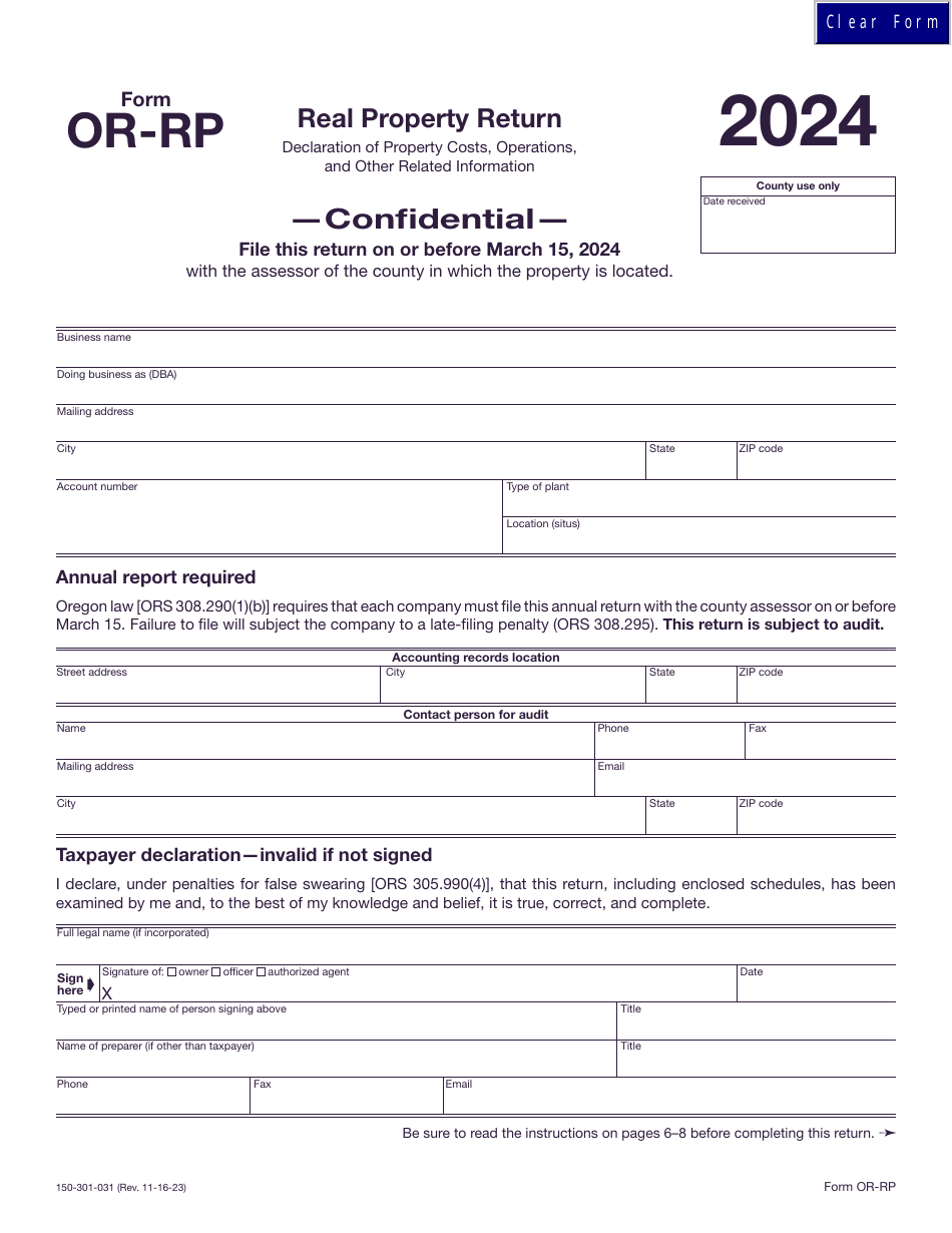 Form OR-RP (150-301-031) Download Fillable PDF or Fill Online Real ...
