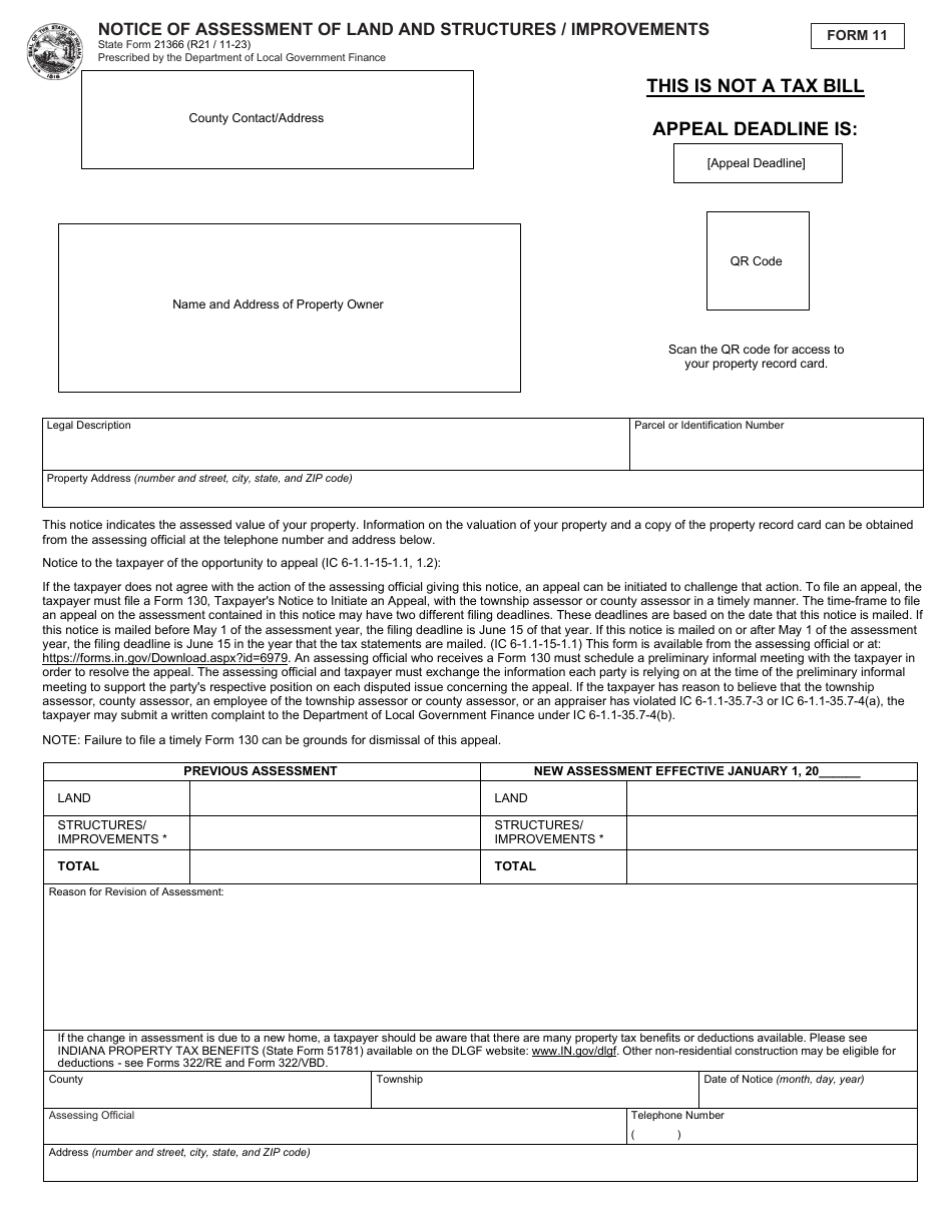 Form 11 (State Form 21366) Download Fillable PDF or Fill Online Notice ...