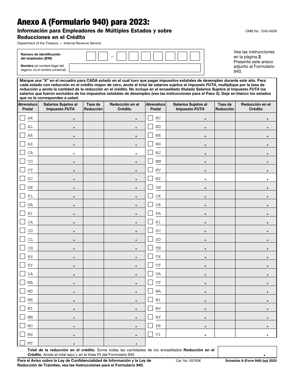 IRS Formulario 940 (SP) Anexo A - 2023 - Fill Out, Sign Online and ...