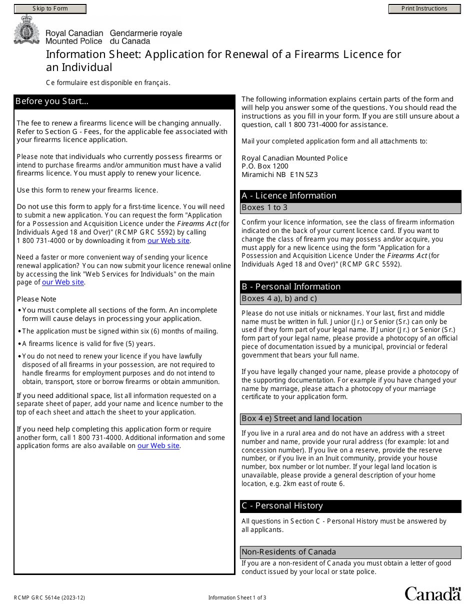 Form RCMP GRC5614 Download Fillable PDF or Fill Online Application for ...