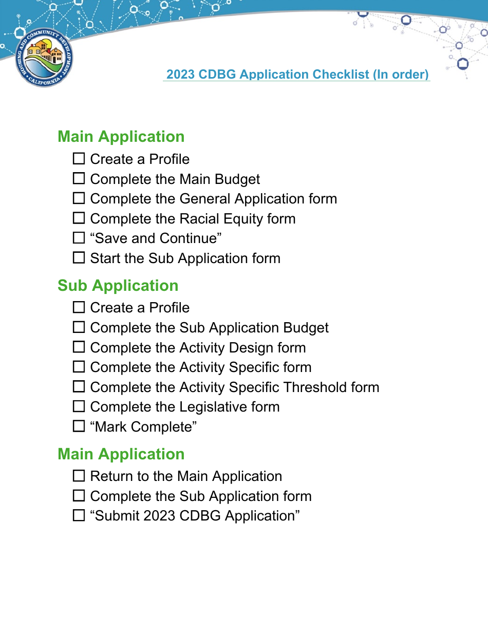 2023 California Cdbg Application Checklist - Fill Out, Sign Online and Download PDF | Templateroller