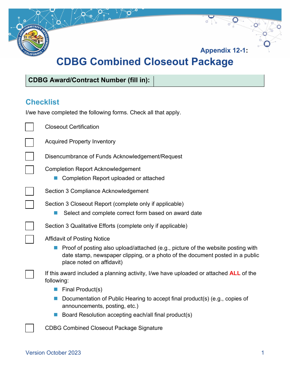 California Cdbg Combined Closeout Package - Fill Out, Sign Online and ...