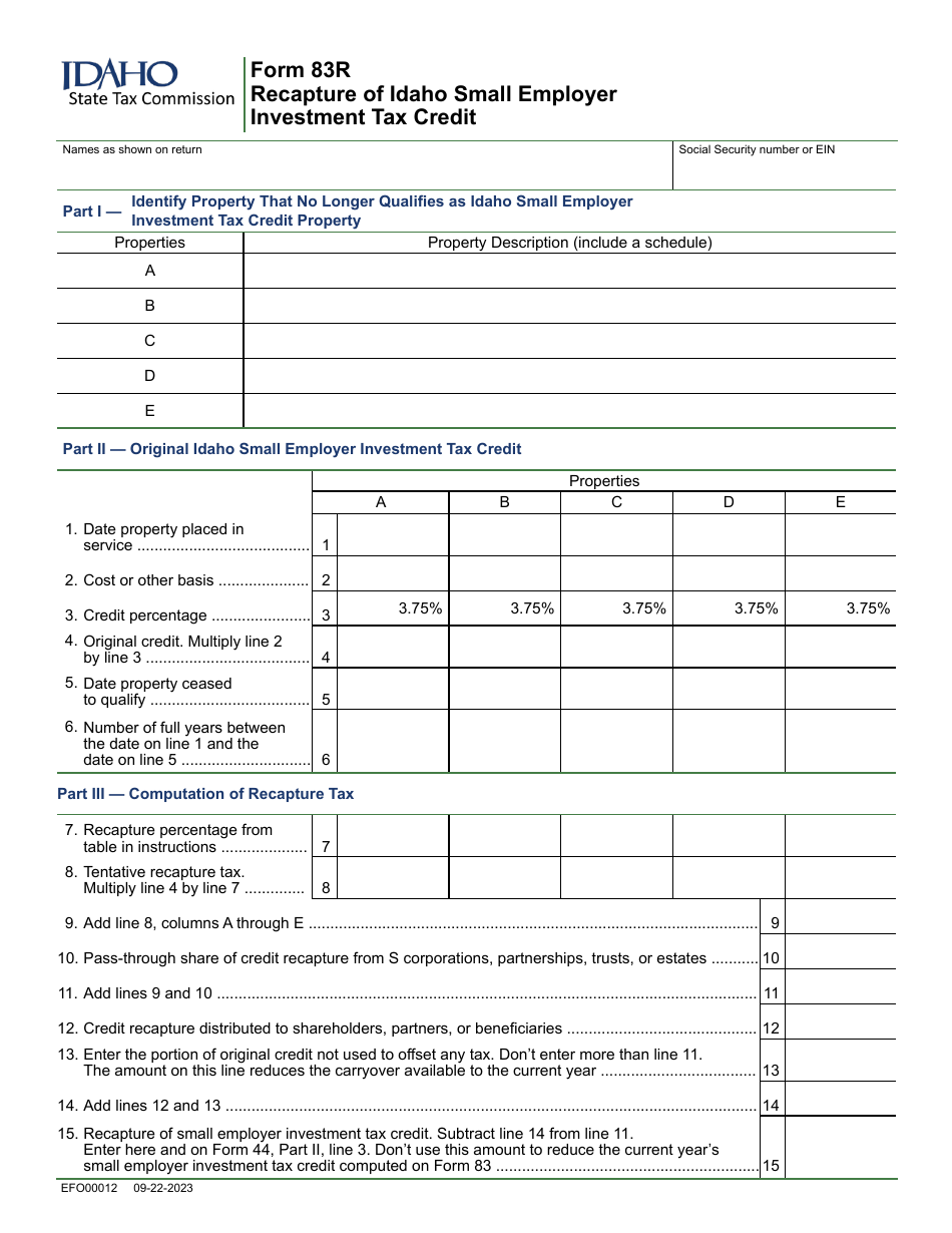 Form 83R (EFO00012) Download Fillable PDF or Fill Online Recapture of ...