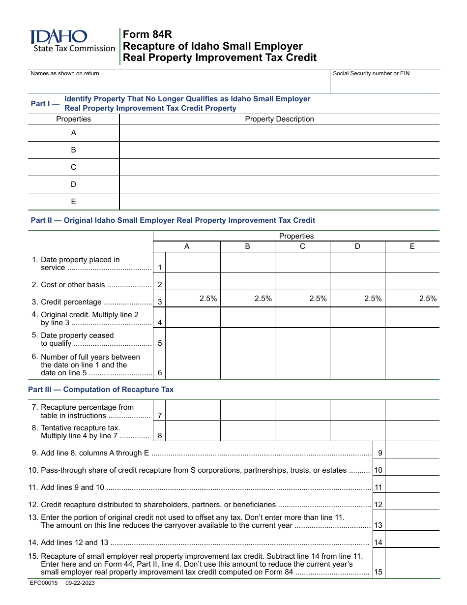 Form 84R (EFO00015) Download Fillable PDF or Fill Online Recapture of ...