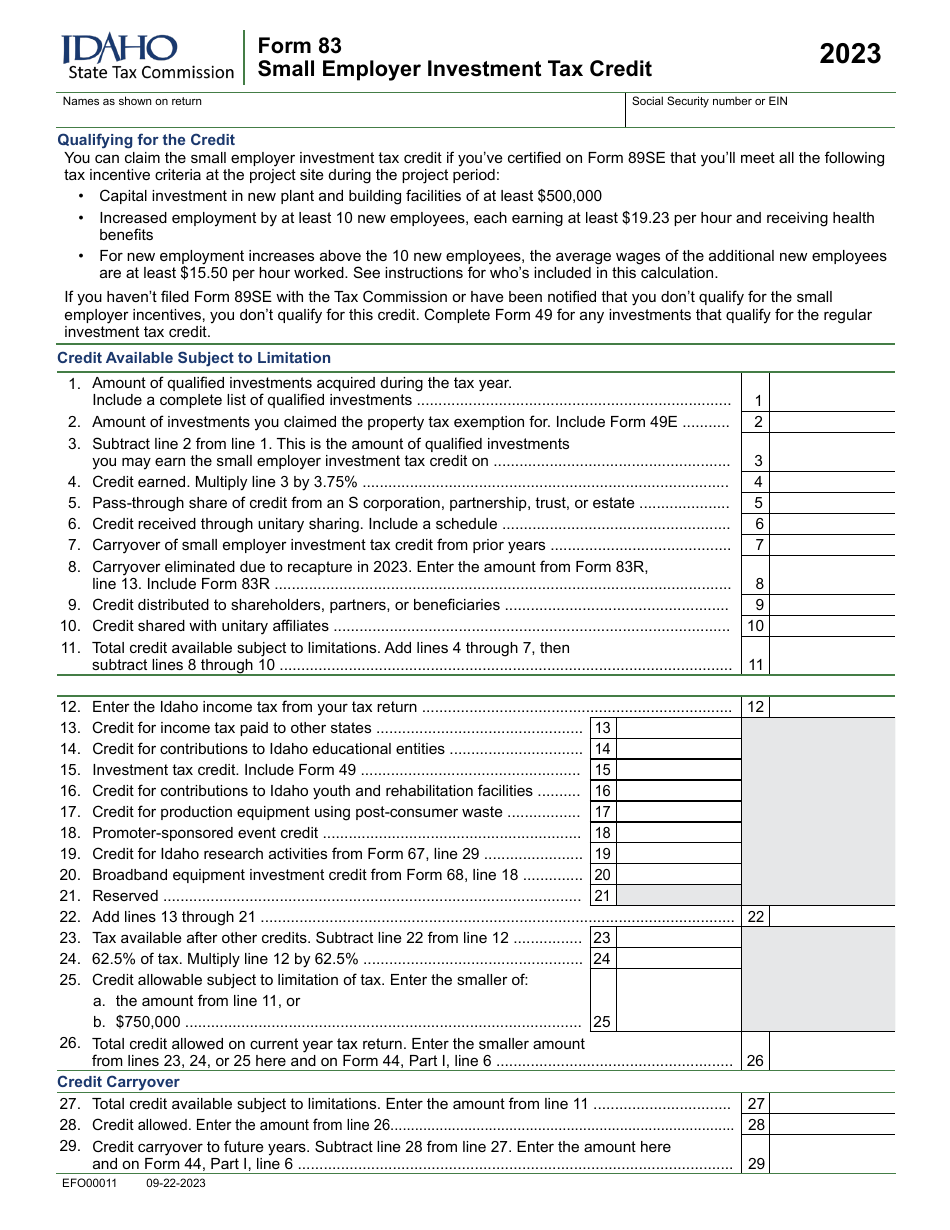Form 83 (EFO00011) Download Fillable PDF or Fill Online Small Employer ...