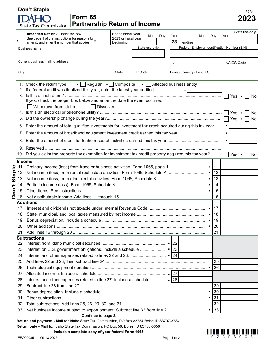 Form 65 (EFO00035) Download Fillable PDF or Fill Online Partnership ...