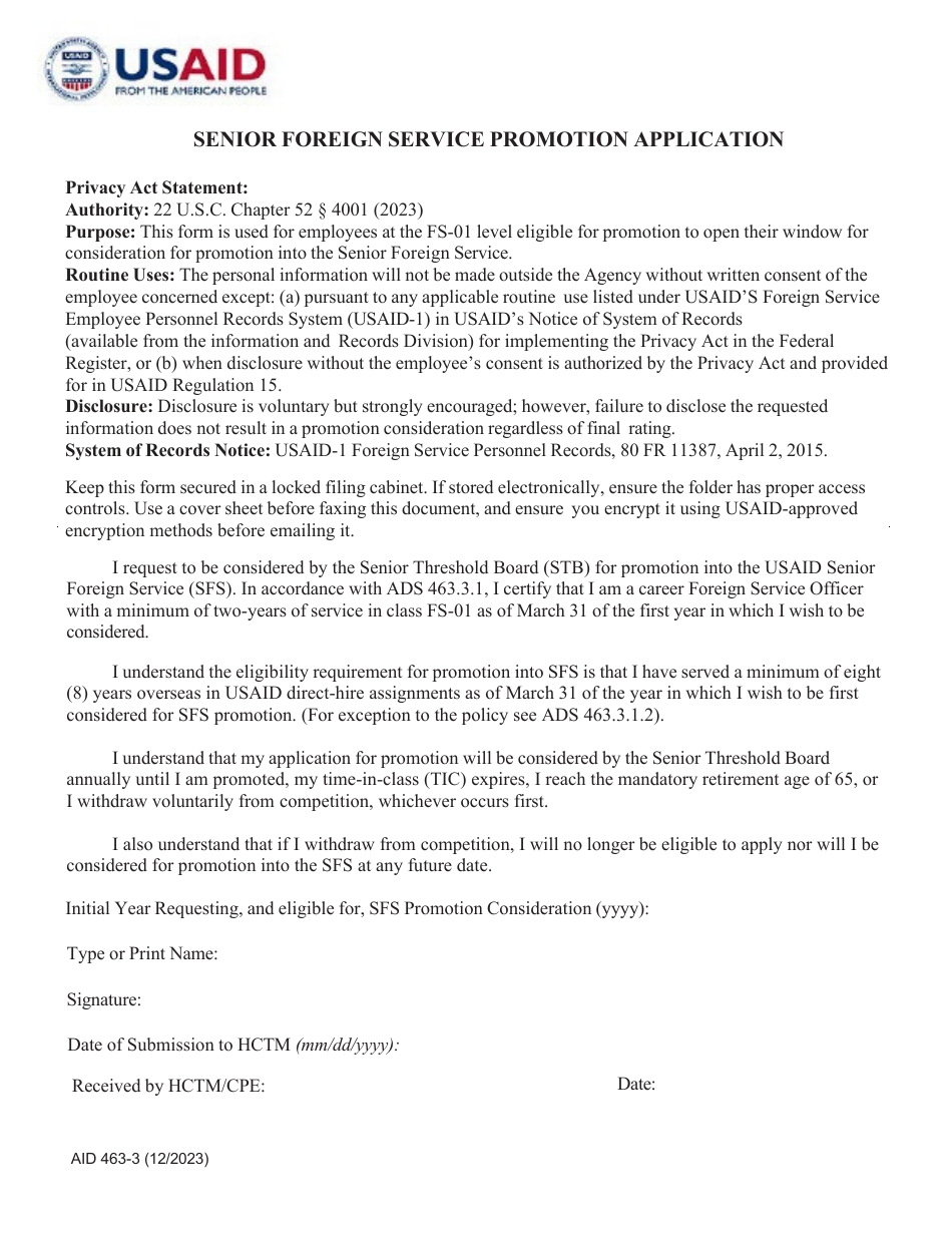 Form AID463-3 Download Fillable PDF or Fill Online Senior Foreign ...