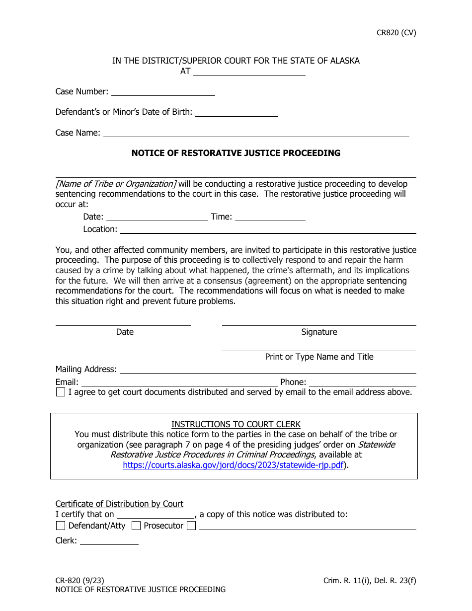 Form CR-820 Download Fillable PDF or Fill Online Notice of Restorative ...