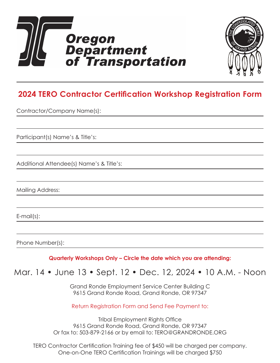 2024 Oregon TERO Contractor Certification Workshop Registration Form ...