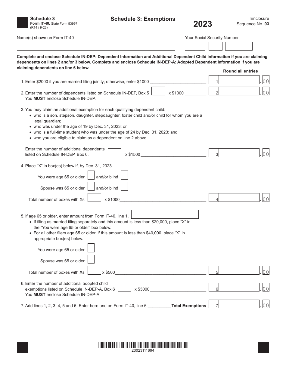 Form IT-40 (State Form 53997) Schedule 3 Download Fillable PDF or Fill ...