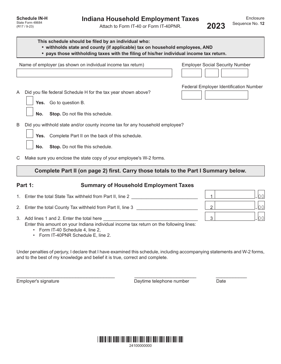 State Form 48684 Schedule IN-H Download Fillable PDF or Fill Online ...