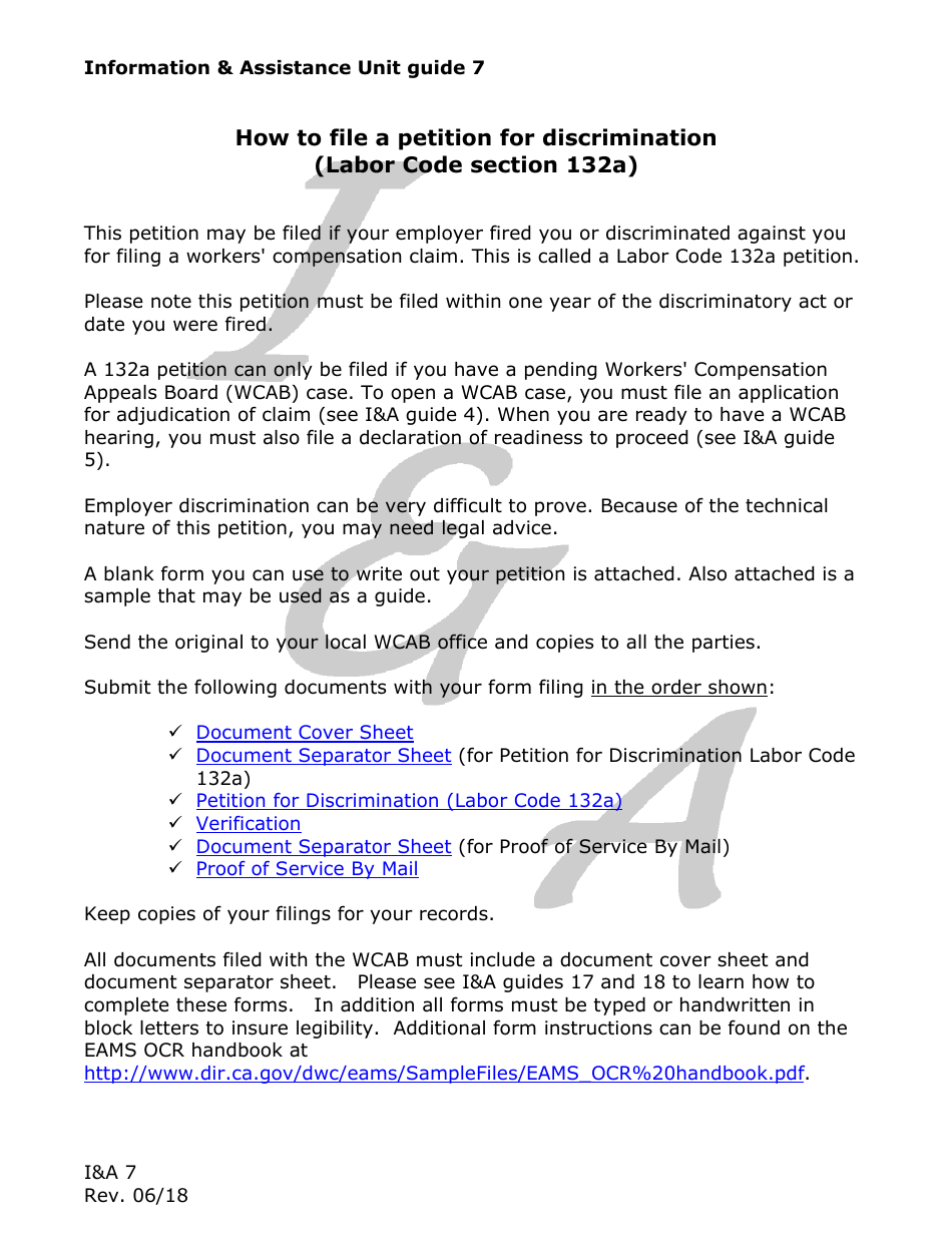 Form I&A7 Download Printable PDF or Fill Online Information ...