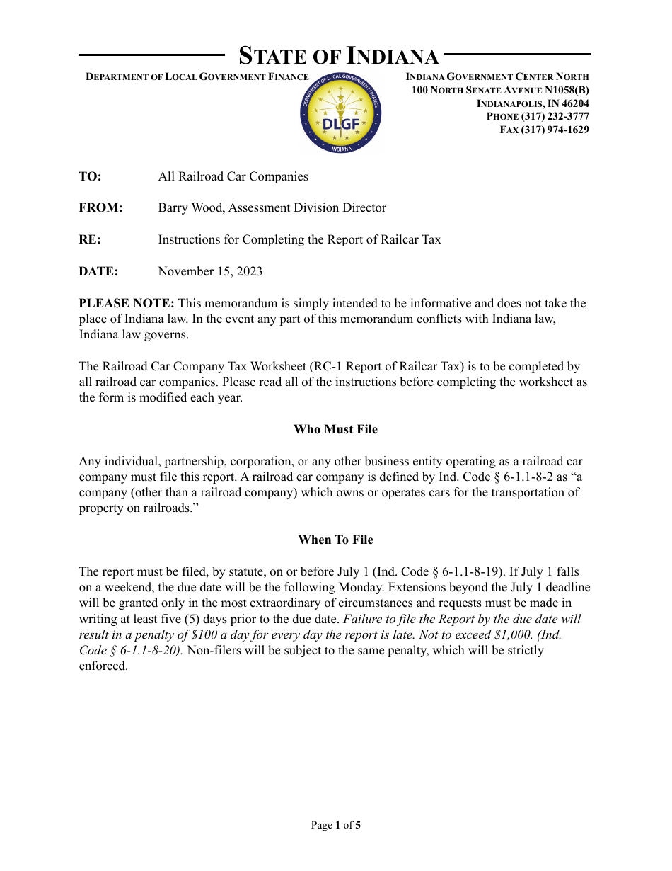 Download Instructions for State Form 46373 Report of Railcar Tax PDF ...