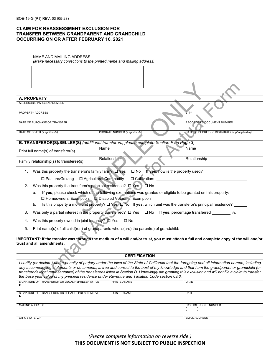 Form BOE-19-G Download Printable PDF or Fill Online Claim for ...