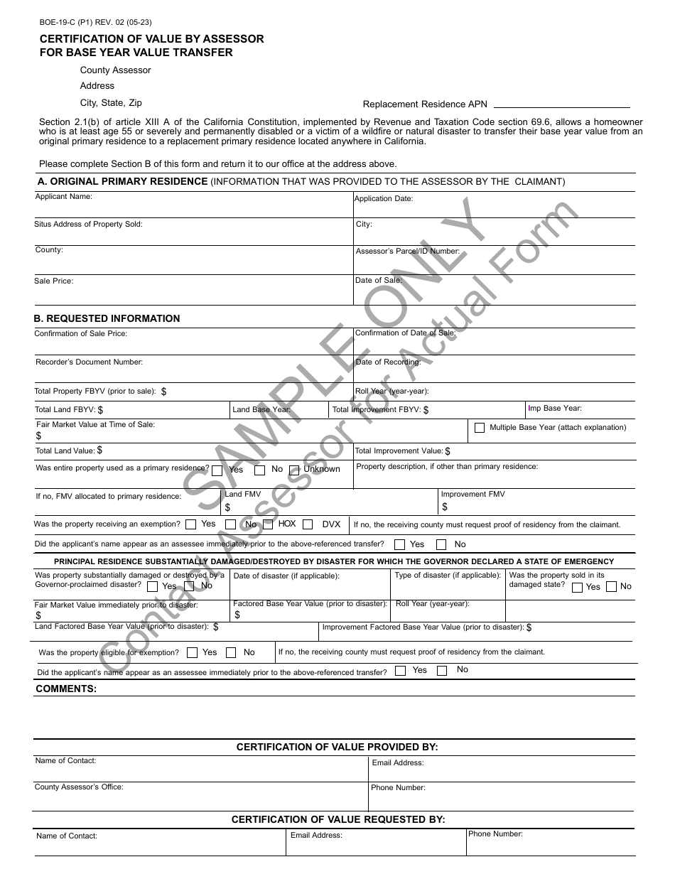 Form BOE-19-C Download Printable PDF or Fill Online Certification of ...