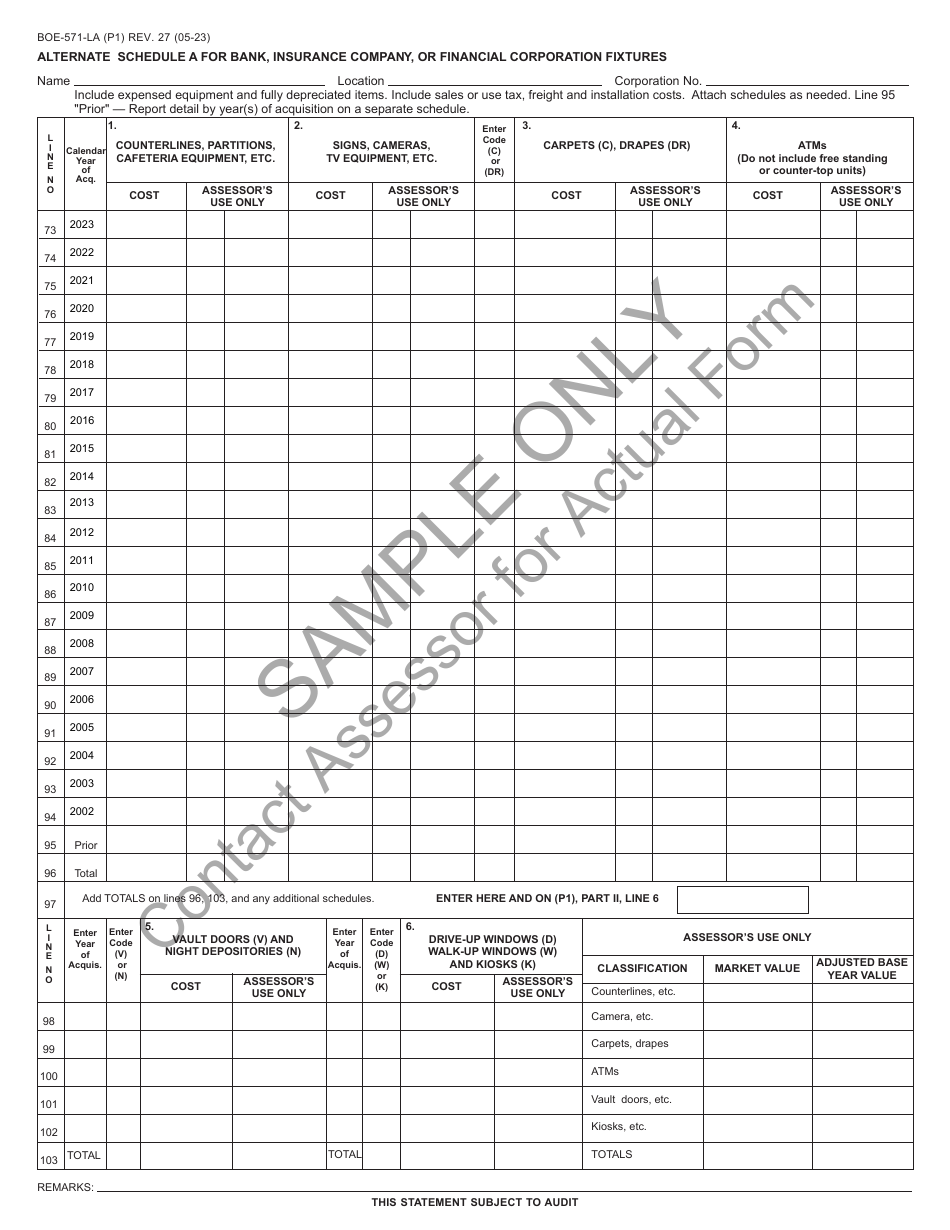 Form BOE-571-LA Download Printable PDF or Fill Online Alternate ...