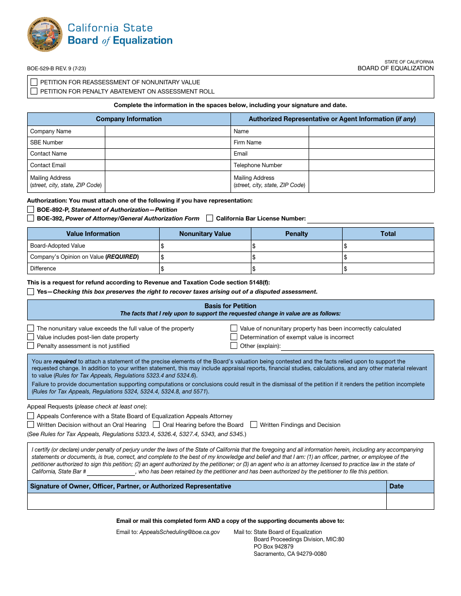 Form BOE-529-B Download Fillable PDF or Fill Online Petition for ...