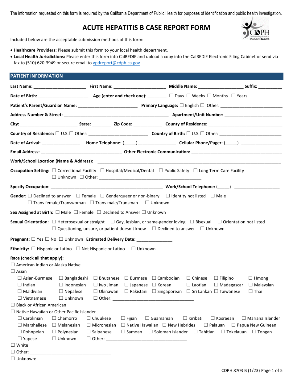 Form CDPH8703 B - Fill Out, Sign Online and Download Fillable PDF ...