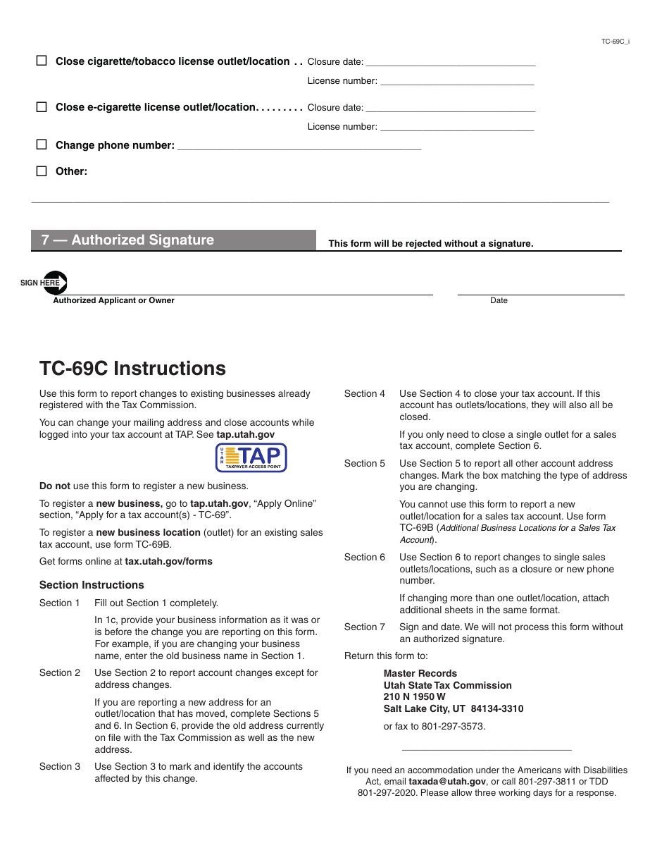 Form TC-69C Download Fillable PDF or Fill Online Notice of Change for a Business and/or Tax ...