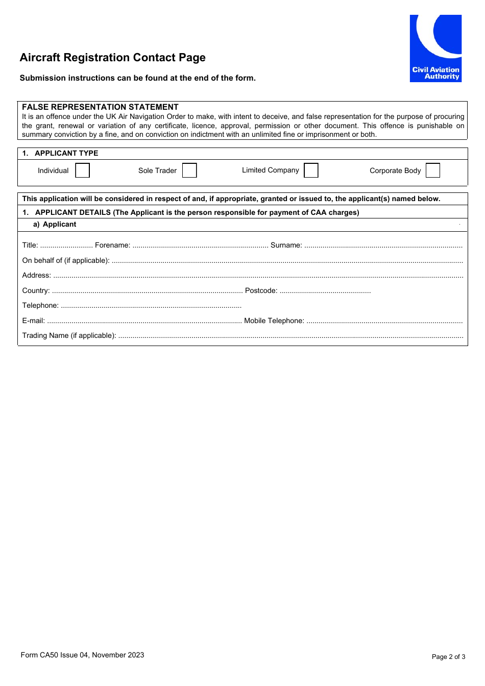 Form CA50 - Fill Out, Sign Online and Download Fillable PDF, United ...