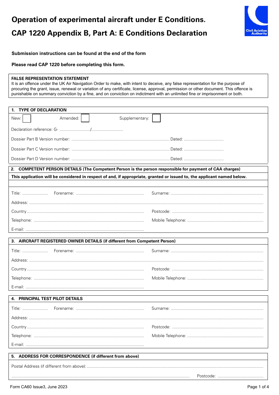 Form CA60 - Fill Out, Sign Online and Download Fillable PDF, United ...