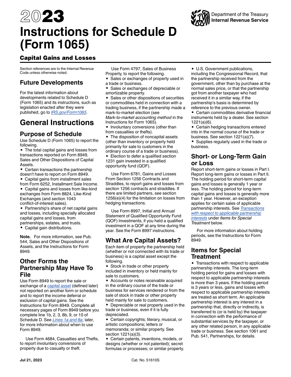 Download Instructions for IRS Form 1065 Schedule D Capital Gains and ...