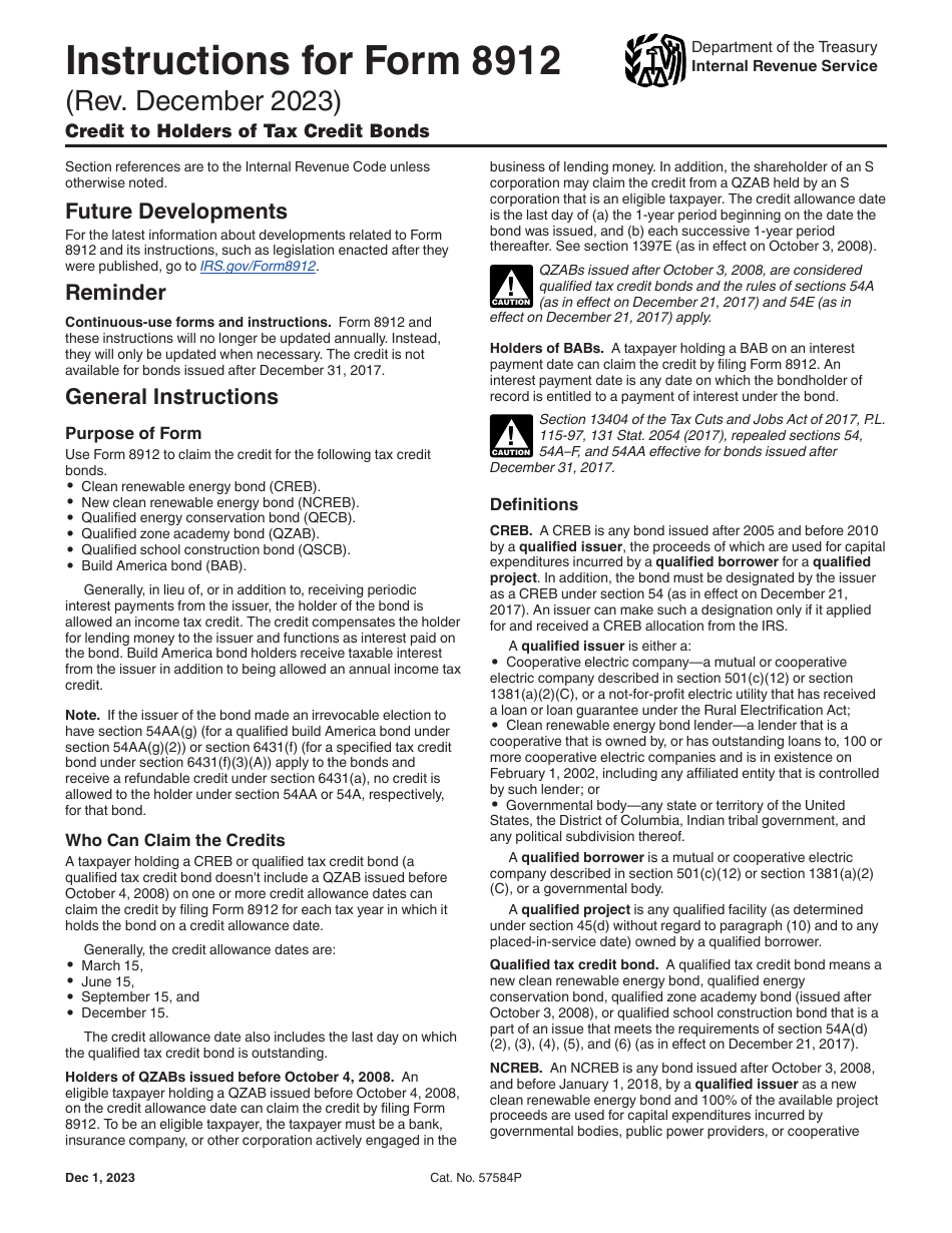 Download Instructions for IRS Form 8912 Credit to Holders of Tax Credit ...