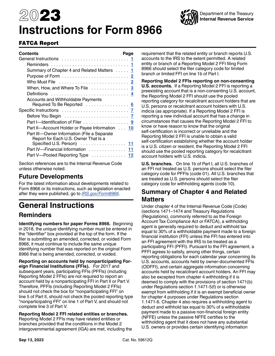 Download Instructions for IRS Form 8966 Fatca Report PDF, 2023 2018 ...
