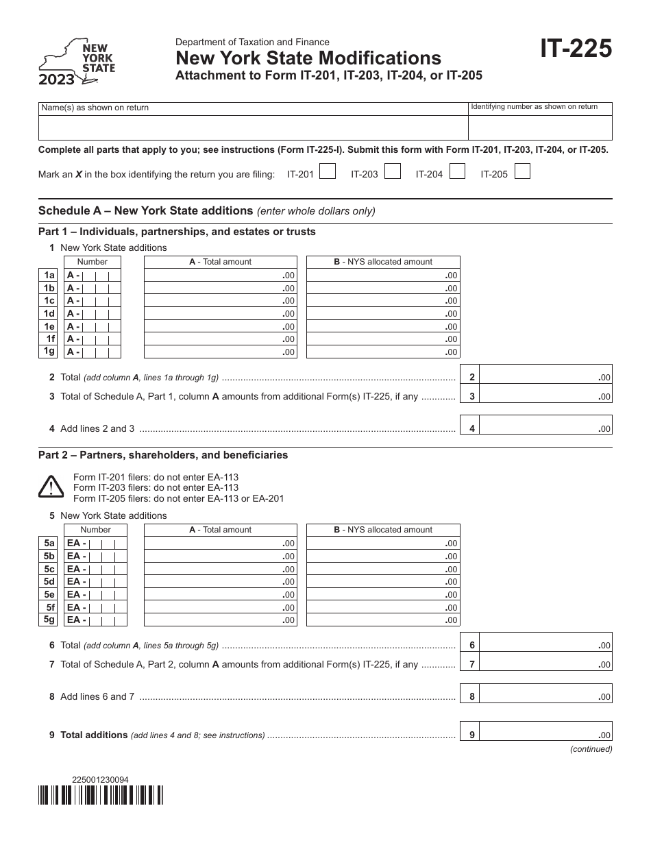 Form IT-225 Download Fillable PDF or Fill Online New York State ...