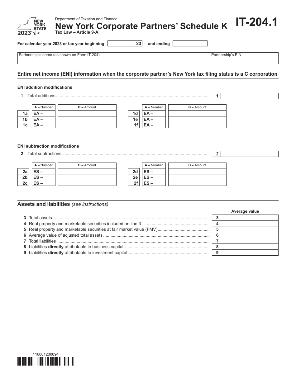 Form IT-204.1 Schedule K Download Fillable PDF or Fill Online New York ...