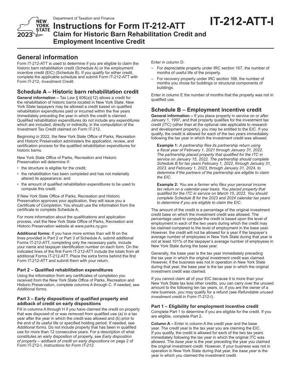 Download Instructions for Form IT-212-ATT Claim for Historic Barn ...