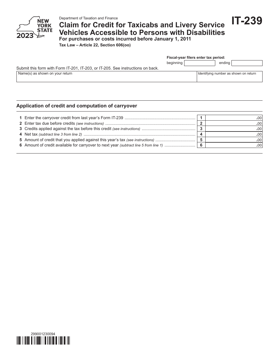 Form IT-239 Download Fillable PDF or Fill Online Claim for Credit for ...