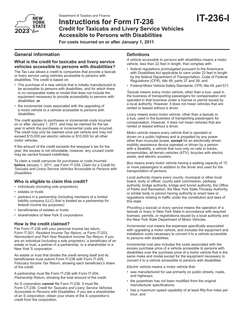 Download Instructions for Form IT-236 Credit for Taxicabs and Livery ...