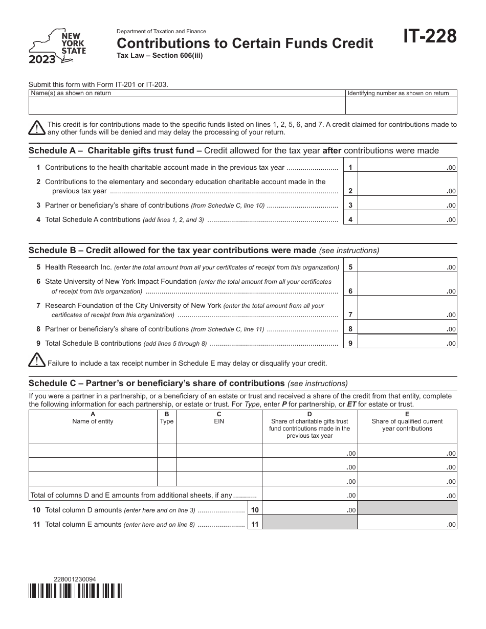 Form IT-228 Download Fillable PDF or Fill Online Contributions to ...