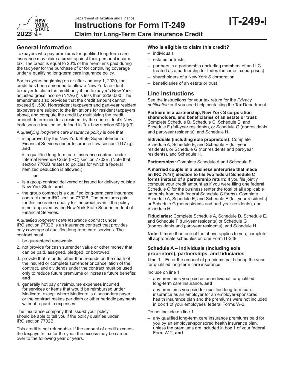 Download Instructions for Form IT-249 Claim for Long-Term Care ...