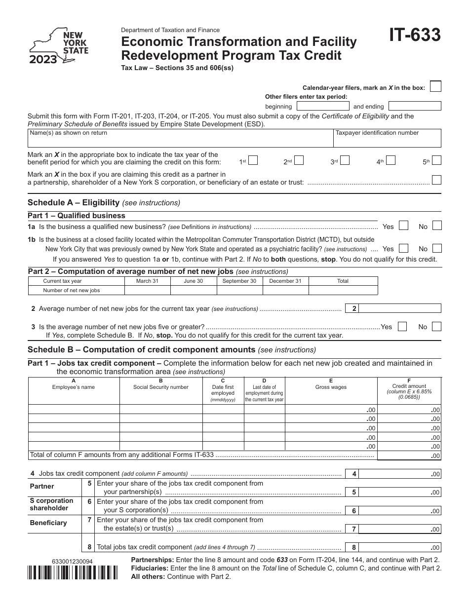 Form IT-633 Download Fillable PDF or Fill Online Economic ...