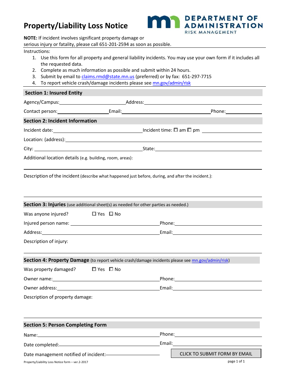 Minnesota Property/Liability Loss Notice - Fill Out, Sign Online and ...