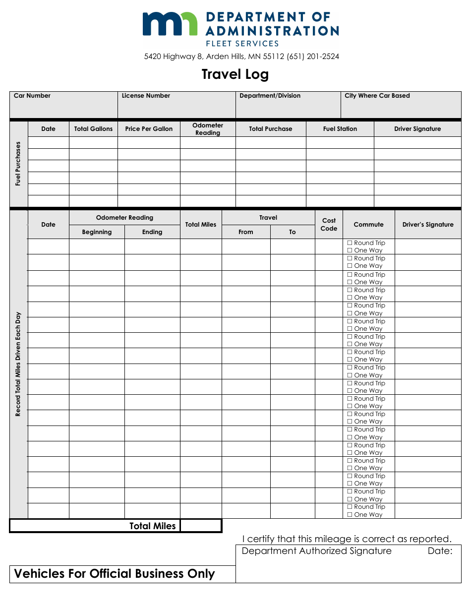 Minnesota Travel Log - Fill Out, Sign Online and Download PDF ...