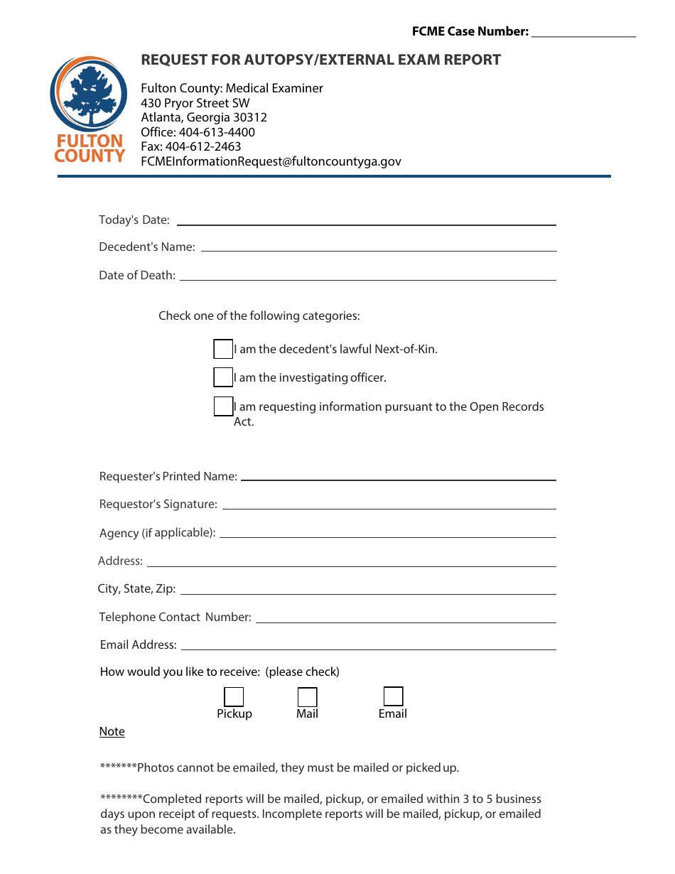 Fulton County, Georgia (United States) Request for Autopsy/External ...