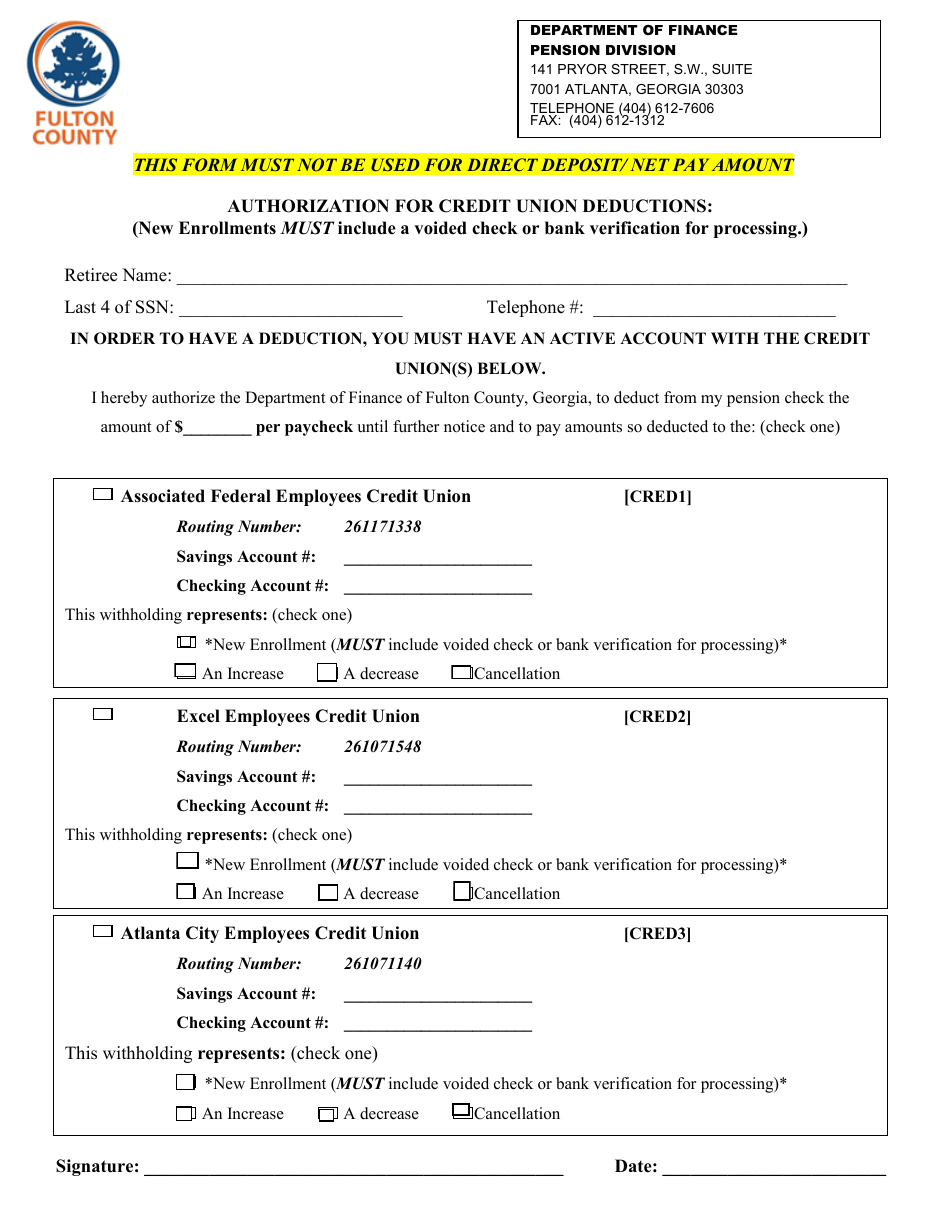 Fulton County, Georgia (United States) Authorization for Credit Union ...