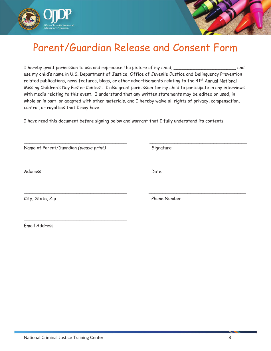 Parent/Guardian Release and Consent Form - 41st Annual National Missing ...