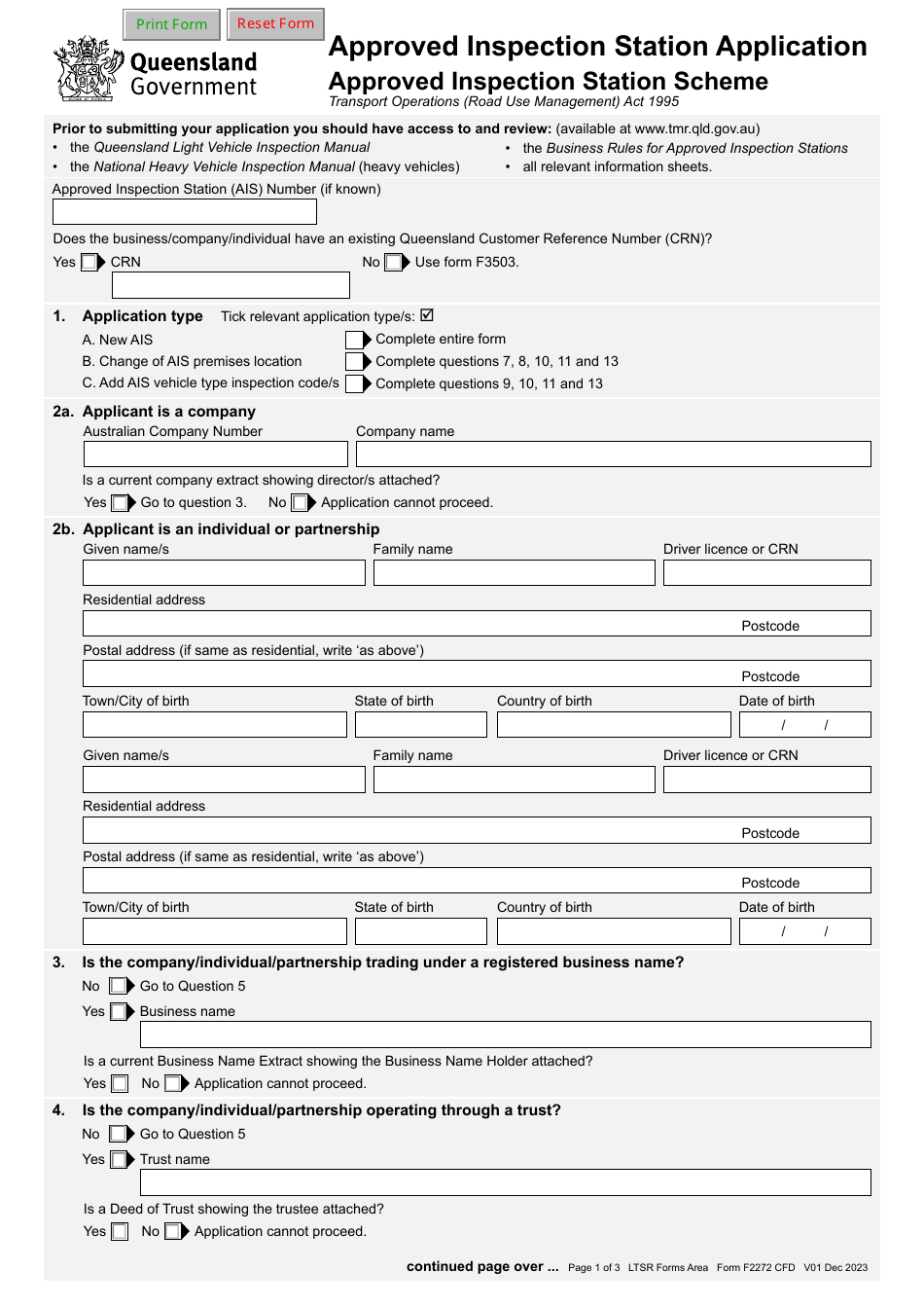Form F2272 Download Fillable PDF or Fill Online Approved Inspection Station Application ...
