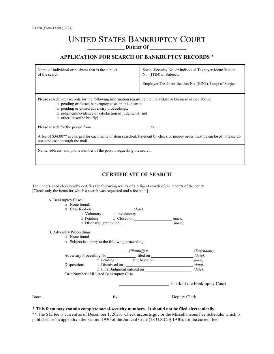 Form B1320 Download Printable PDF or Fill Online Application for Search ...