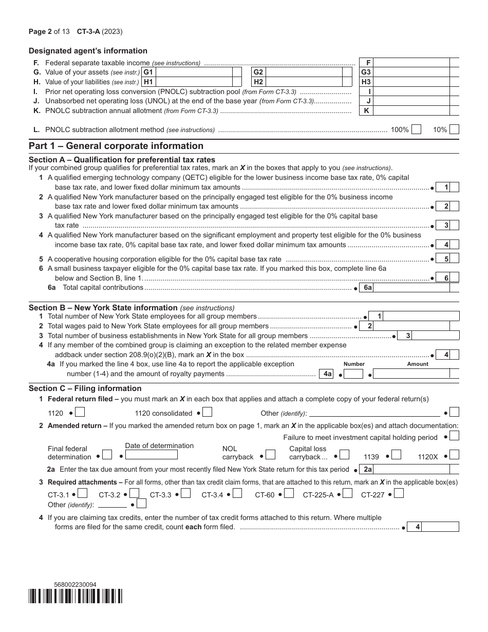 Form CT-3-A Download Printable PDF or Fill Online General Business ...