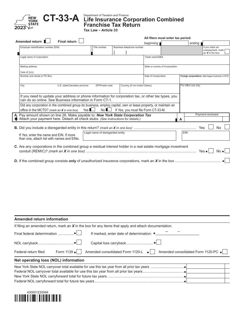 Form CT-33-A Download Printable PDF or Fill Online Life Insurance ...